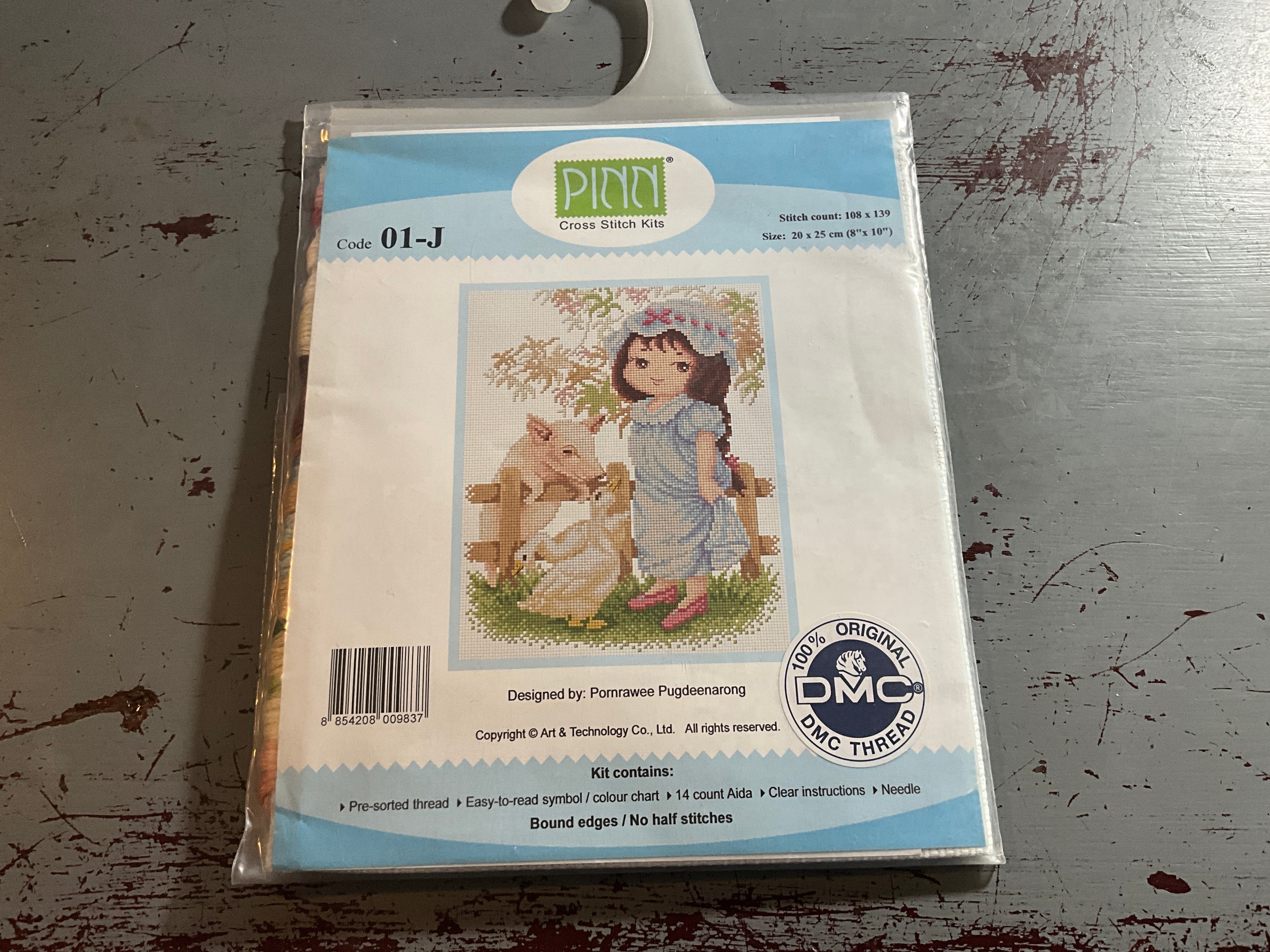 DMC PINN Girl with Farm Animals cross stitch kit – thelittleblackbarn